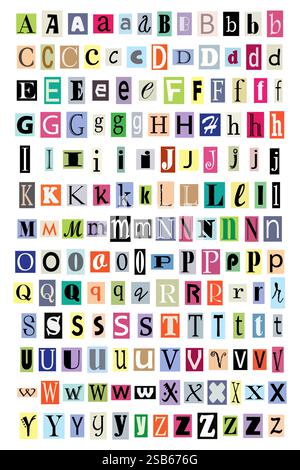 Collage font colorful cutout letters, cut pieces paper alphabet for ...
