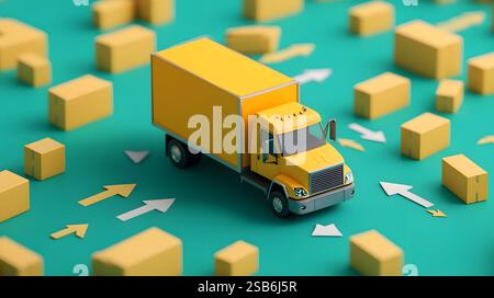 Delivery Truck Surrounded by Directional Arrows - Streamlined Logistics ...