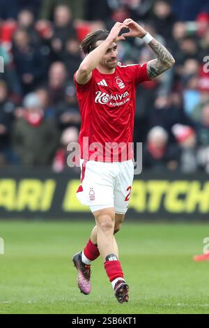 Nottingham Forest forward Jota Silva (20) shows his appreciation to the ...
