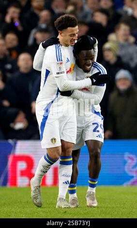 Ethan Ampadu (Leeds United) celebrates in front of the Leeds fans, in ...