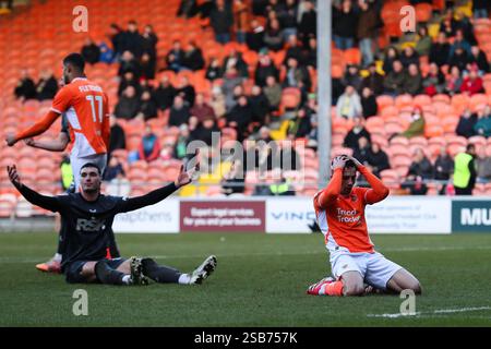 Albie Morgan of Blackpool reacts to a missed chance during the Sky Bet ...