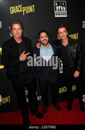 Actor Rob Lowe, director Rory Karpf pose with actor/son John Owen Lowe ...