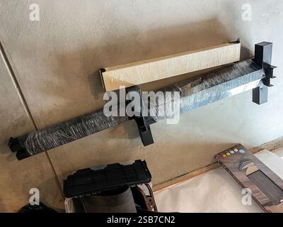 Platform Bed Frame Wrapped for Moving Stock Photo - Alamy