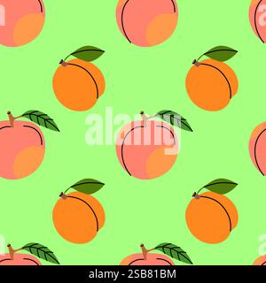 Colorful fruit patterns featuring oranges, peaches, and bananas in a ...