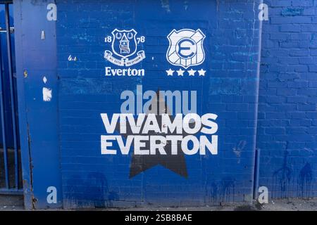 A mural outside Goodison Park, home of Everton FC in Liverpool, UK ...