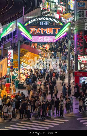 Night in the popular Ameyokocho shopping street in the Ueno Ameyoko ...