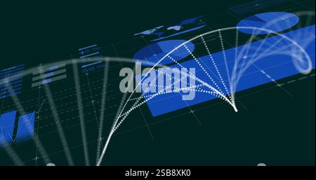 DNA strand and data charts image over world map background. Genetics ...