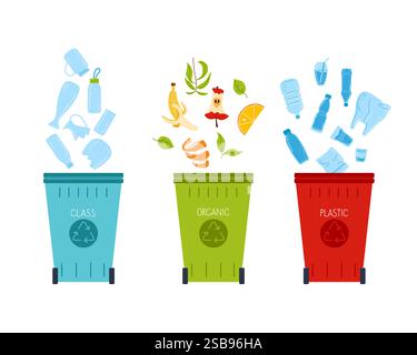 Recycling bins separation. Waste management vector concept. Trash and ...
