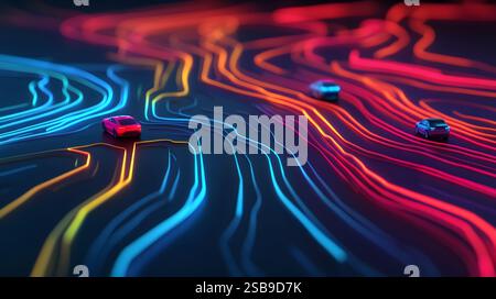 Futuristic 3D of an intelligent traffic flow system with glowing car ...