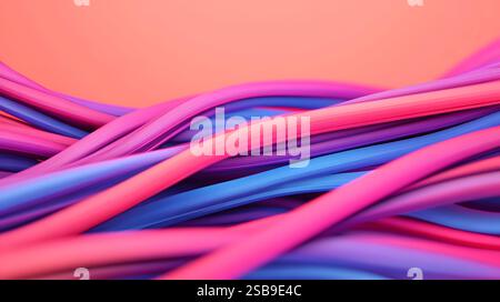 Unraveling strands of vibrant pink rope in a striking abstract ...