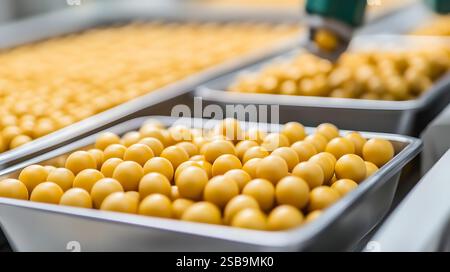 Automated robotic arms efficiently stacking soybean oil cartons in a ...