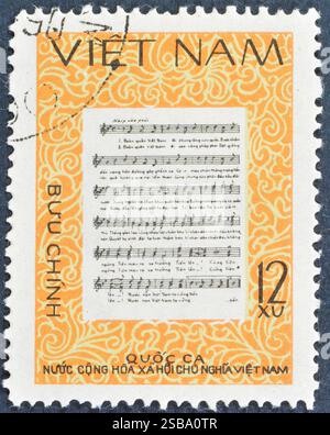 Cancelled postage stamp printed by Vietnam, that shows Indian Star ...