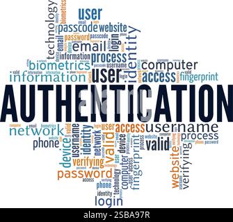 Authentication conceptual vector illustration word cloud isolated on ...