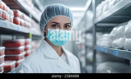 Worker Organizing Packaged Goods in Cold Storage Room for Optimal Food ...
