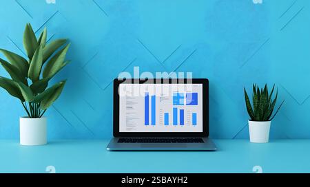 Simplistic laptop displaying customizable dashboards with data ...