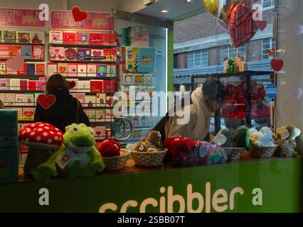 Close-up view of colourful Scribbler high street store window, nearing ...