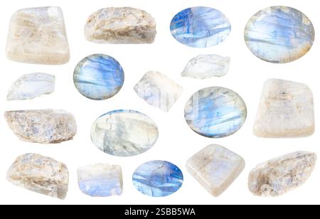 set of various samples of raw orthoclase minerals isolated on white ...