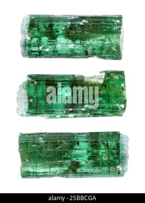set of various samples of raw tourmaline minerals isolated on white ...