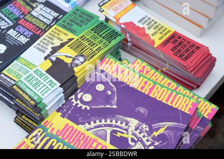 Posters are seen layed out during the demonstration against businessman ...