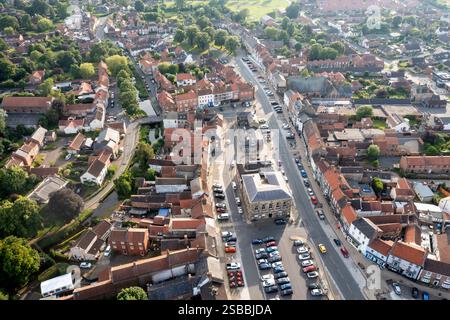 An aerial drone shot of Stokesley town centre, Hambleton district ...