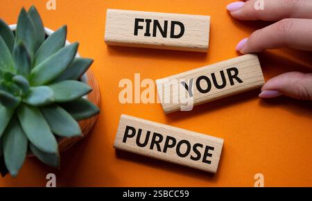 Find your Purpose symbol. Wooden blocks with words Find your Purpose ...