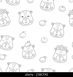 Capybara coloring page seamless pattern. Cartoon cute drawing capy ...
