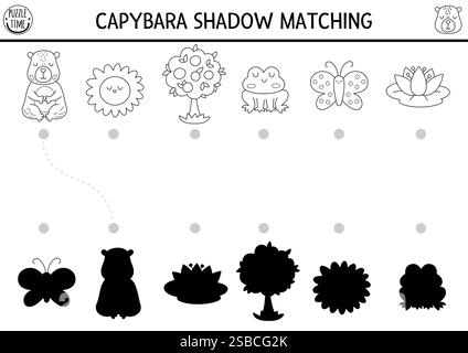 Capibara black and white shadow matching activity. Capybara shape ...