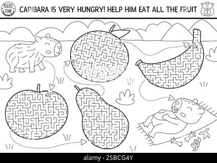 Capybara maze for kids geometrical fruits. Hungry capibara preschool ...