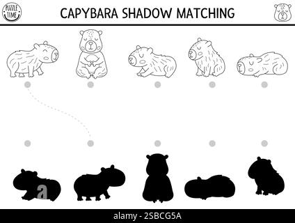 Capibara black and white shadow matching activity. Capybara shape ...