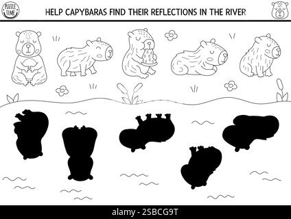 Capibara black and white shadow matching activity. Capybara shape ...