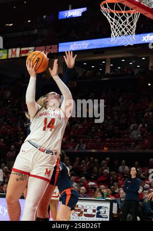 Maryland forward Allie Kubek (14) gestures after making a three point ...