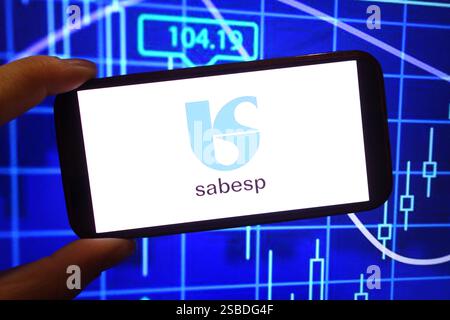 In this photo illustration, the logo of Sabesp is displayed on the ...