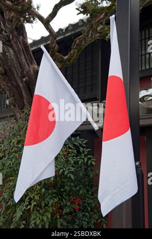 Japanese national flag, or "Hinomaru," is a plain white background with ...