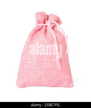 One pink burlap sack isolated on white Stock Photo - Alamy