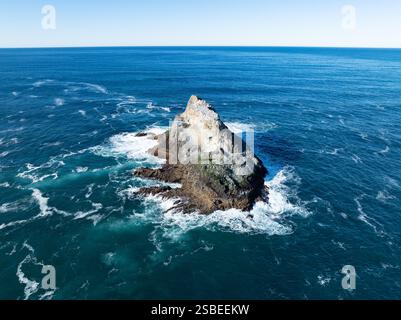 The Pacific Ocean washes against a solitary sea stack off the scenic ...