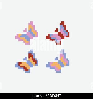 Pixel 8 bit butterfly. Animal for game assets in vector illustration ...