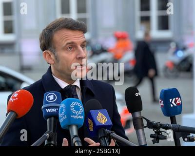 French President Emmanuel Macron addresses the audience in a closing ...