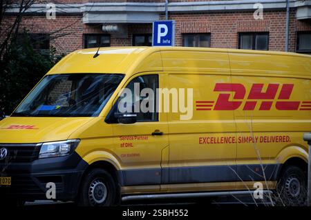 Copenhagen/ DenmarK/03 FEBRUARY 2025/German DHL delivery van in ...