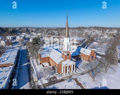 Wellesley Congregational Church aerial view in winter at 2 Central ...