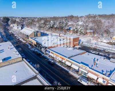 Wellesley Central Street aerial view in summer in town center of ...