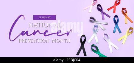 Different awareness ribbons on lilac background. World Cancer Day, closeup Stock Photo - Alamy