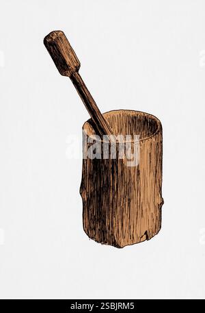 Drawing of a model of a Cherokee corn mortar and pestle, North Carolina ...
