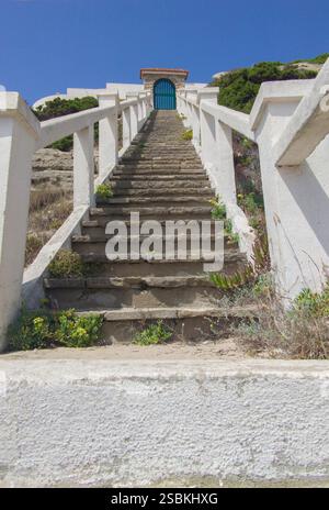 Very steep and long outdoors stairs. Mediterranean coastal architecture ...