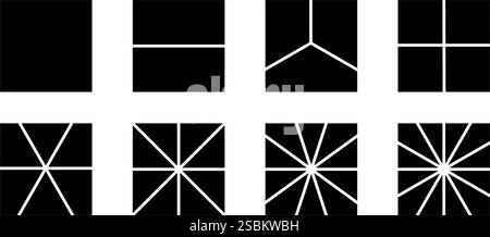 Square shapes cut in equal slices. Geometric shapes divided into ...