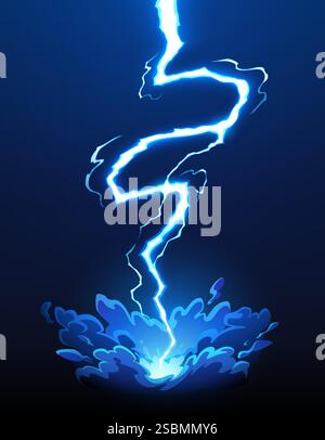Blue lightning hit effect cartoon style design vector illustration on ...