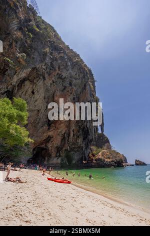 Limestone karst cliffs on Phra Nang Cave Beach on the Railay Peninsula ...