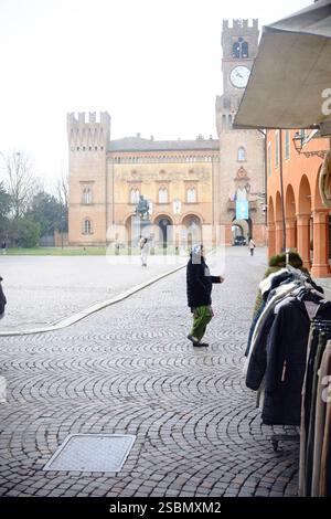 Busseto, Parma, Italy - January 31st 2025 Elderly man walking with a ...