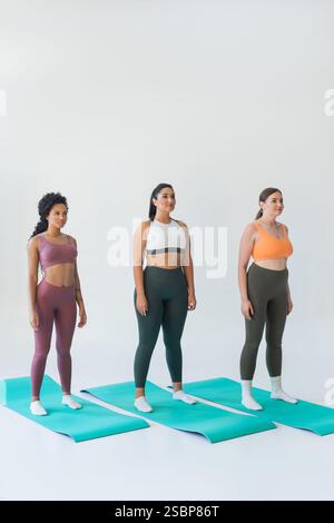 Beautiful diverse women with yoga mats posing for portrait Stock Photo ...