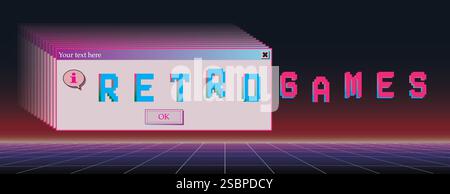 Retro games banner with 1980's tv set and gamepads against the ...