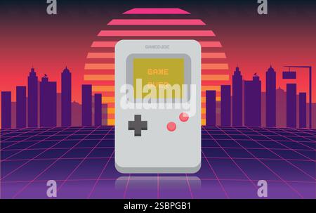 Retro games banner with 1980's tv set and gamepads against the ...